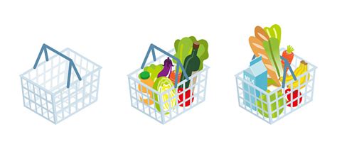 쇼핑 바구니 세트 비어 있고 식료품으로 가득 차 있습니다 0명에 대한 스톡 벡터 아트 및 기타 이미지 0명 3가지 개체 3차원 형태 Istock
