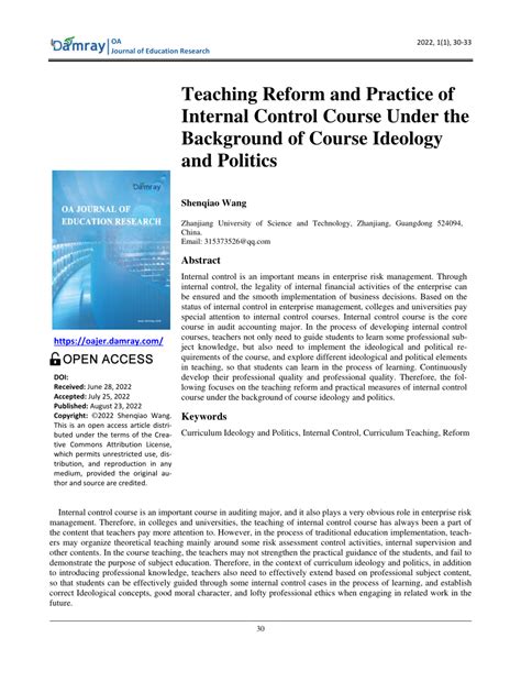 Pdf Teaching Reform And Practice Of Internal Control Course Under The Background Of Course