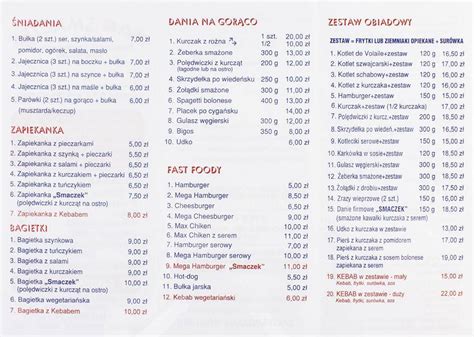 Menu at BAR "SMACZEK", Pruszcz Gdański