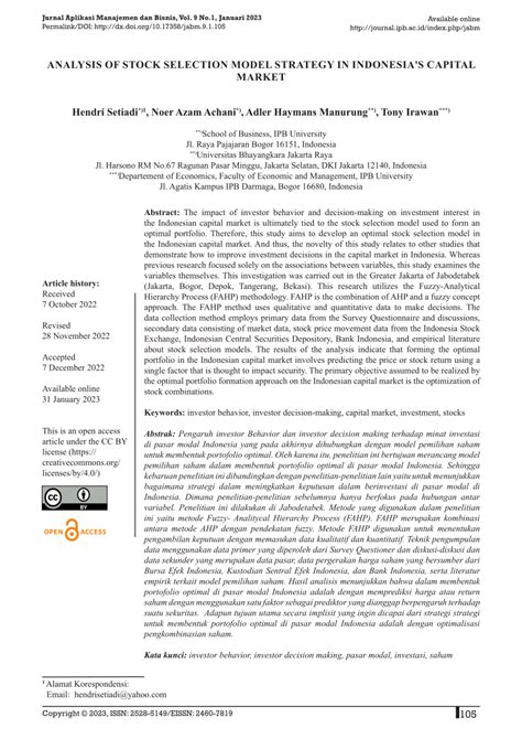 pdf analysis of stock selection model strategy in indonesia s capital market