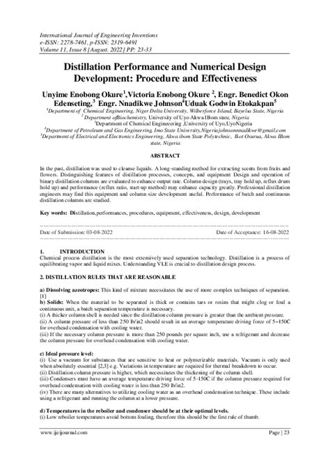 Pdf Distillation Performance And Numerical Design Development Procedure And Effectiveness