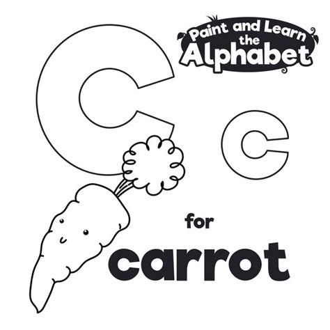 문자 C를 알파벳 학습하는 동안 색칠하기 위한 교훈적인 숙제에서 행복한 웃는 당근 프리미엄 벡터