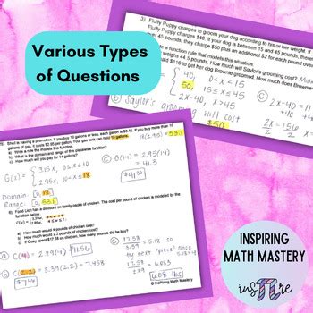 Piecewise Functions Applications Word Problems Practice Worksheet BUNDLE