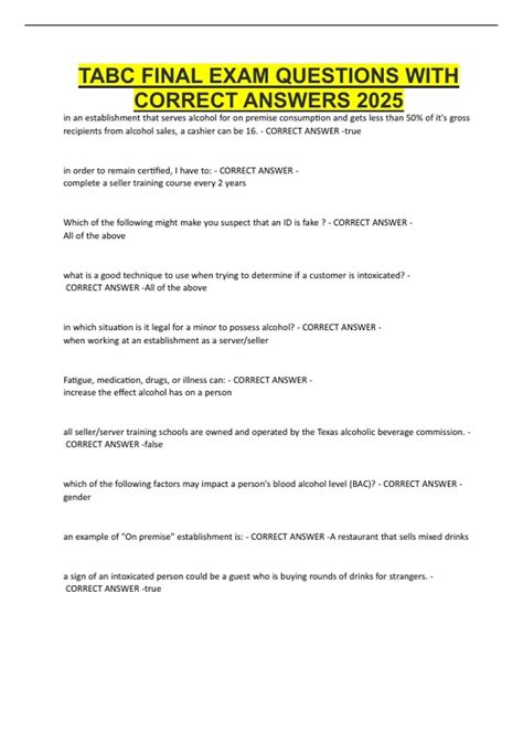 TABC FINAL EXAM QUESTIONS WITH CORRECT ANSWERS Tabc Stuvia US