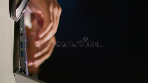 Vertical Video Man Typing On Laptop Surfing Internet Stock Footage