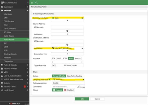 FortiGate WAN Interface Selection Configuration By Target Site KLC Network