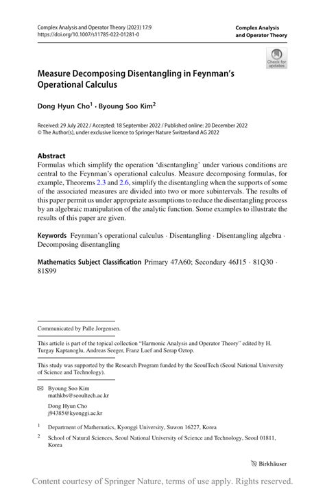 Measure Decomposing Disentangling In Feynmans Operational Calculus