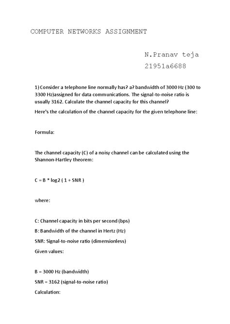 Computer Networks Assignment Computer Networks Assignment N Teja 21951a Consider A Telephone
