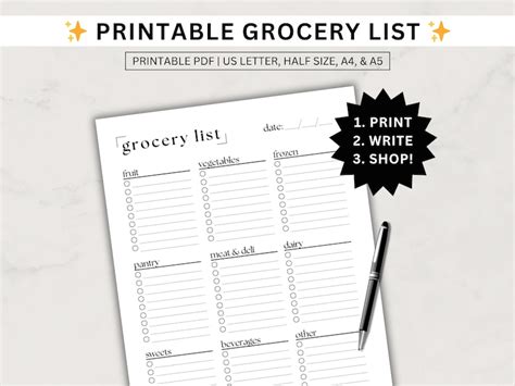 Printable Grocery List Shopping List Grocery Shopping Checklist