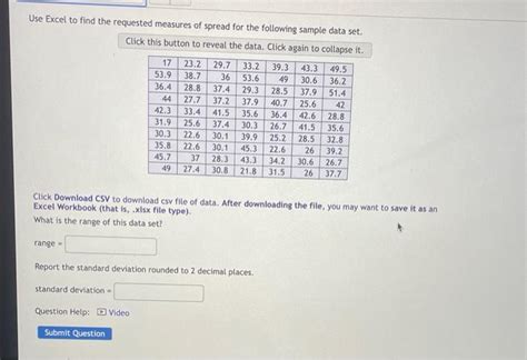 Solved Use Excel To Find The Requested Measures Of Spread