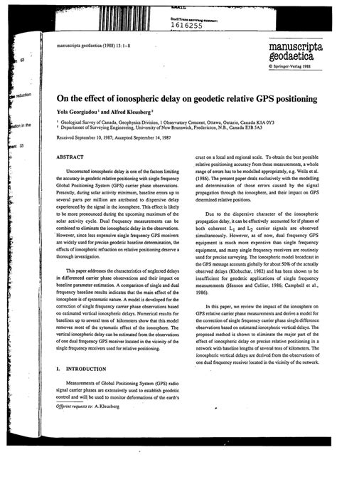 Pdf On The Effect Of Ionospheric Delay On Geodetic Relative Gps Positioning