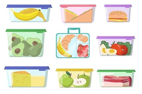 Envases De Plástico Con Varios Alimentos Planos Vector Gratis