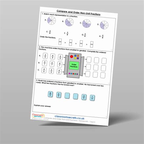 Year 3 Compare And Order Non Unit Fractions Homework Resource