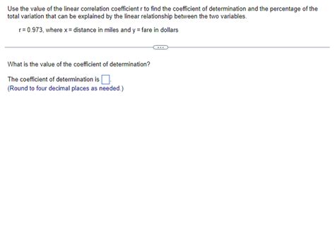 solved use the value of the linear correlation coefficient r