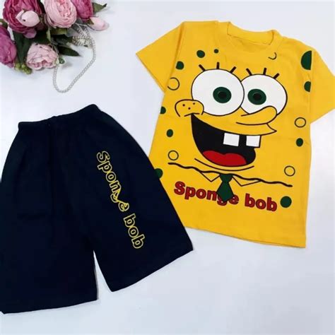 کمدا قیمت و خرید تیشرت شلوارک باب اسفنجی رنگ زرد سایز 50 و 55