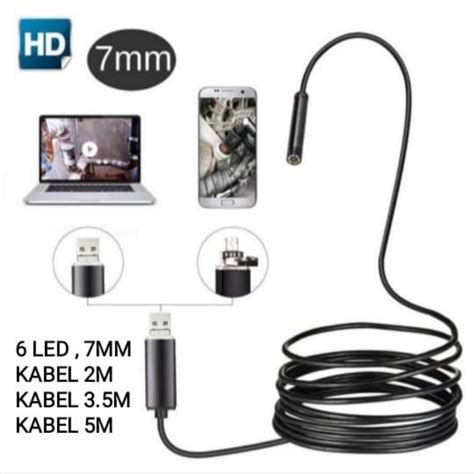 Jual KAMERA ENDOSCOPE KABEL 2M 3 5M 5M 7mm 6 LED Spy Camera Waterproof Pengintai CABLE Shopee