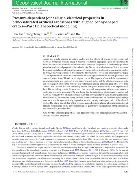 Pdf Pressure Dependent Joint Elastic Electrical Properties In Brine Saturated Artificial
