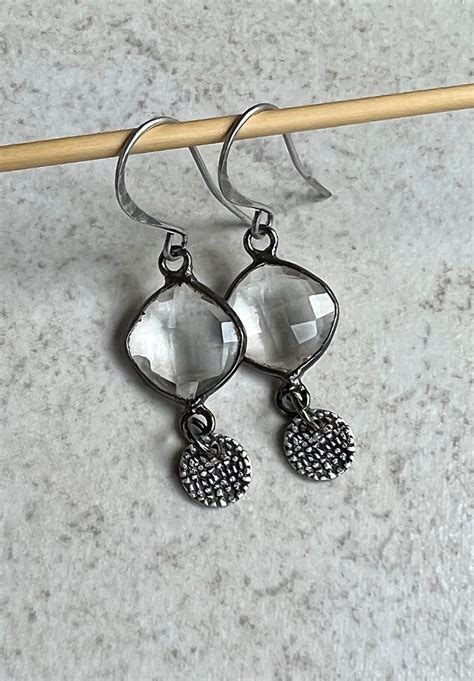 Clear Crystal Dangle Earrings Silver Boho Earrings Etsy