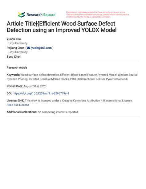 Pdf Article Title]{efficient Wood Surface Defect Detection Using An Improved Yolox Model