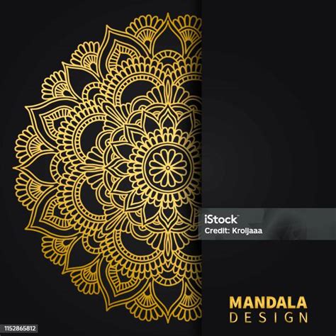 황금 만다라 디자인입니다 에스닉 라운드 장식 손으로 그린 인디언 모티브 독특한 황금 꽃 무늬 결혼식을 위한 우아한 초대장 카드 추상 고급 배경입니다 메 헨 디 명상 요가
