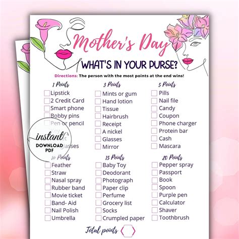 Mothers Day Games Whats In Your Purse Game Mothers Day Minimalist