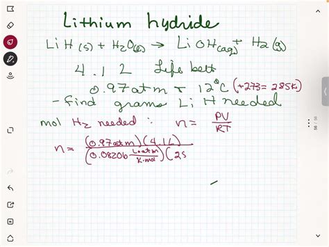 Solved Pressure Lithium Hydride Reacts With Water To Produce Lithium Hydroxide And Hydrogen