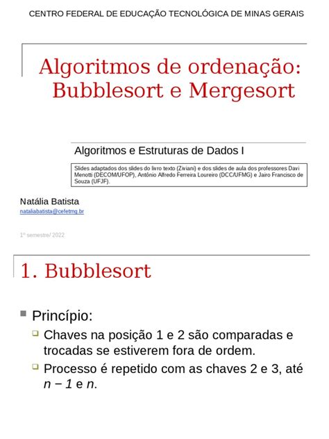 Algoritmos De Ordenação Bubblesort E Mergesort Pdf