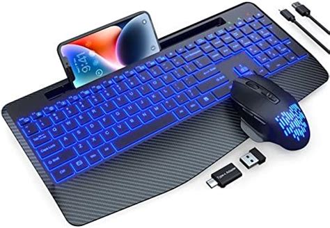 Wireless Keyboard And Mouse Combo 9 Backlit Effects Wrist Rest Phone Holder 2 4g