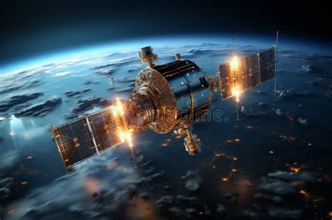 Satellite Communication In Earth S Orbit In Sky Ai Generated Stock