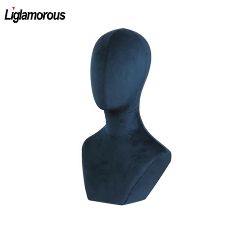 여성 추상 마네킹 머리 디스플레이 모자 가발 스카프 머리 스카프 목걸이 삽입 가능한 바늘 거품 천 벨벳 패브릭 진한 파란색