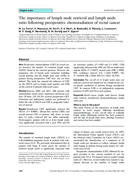 Pdf The Importance Of Lymph Node Retrieval And Lymph Node Ratio Following Preoperative