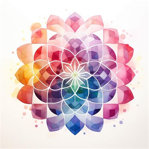 Premium Photo Brightly Colored Geometric Flower Design With White Outline On White Background
