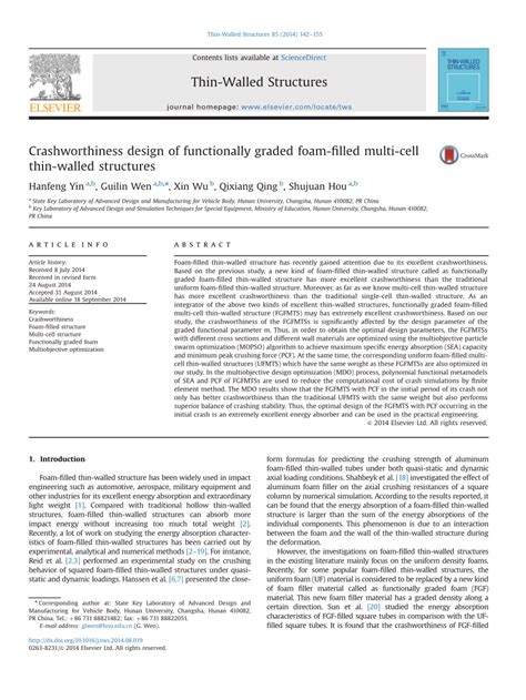 Pdf Crashworthiness Design Of Functionally Graded Foam Filled Multi Cell Thin Walled Structures