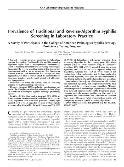 Pdf Prevalence Of Traditional And Reverse Algorithm Syphilis