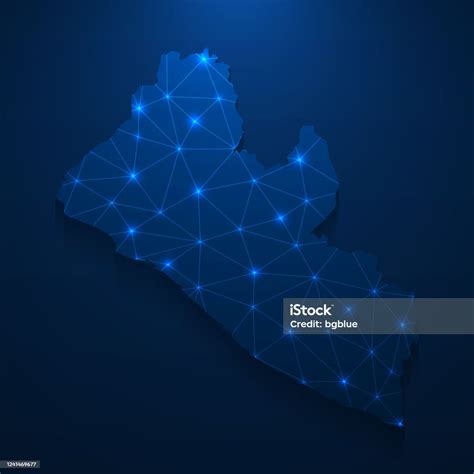 라이베리아지도 네트워크 어두운 파란색 배경에 밝은 메쉬 디지털 생성 이미지에 대한 스톡 벡터 아트 및 기타 이미지 디지털 생성 이미지 라이베리아 컴퓨터 그래픽