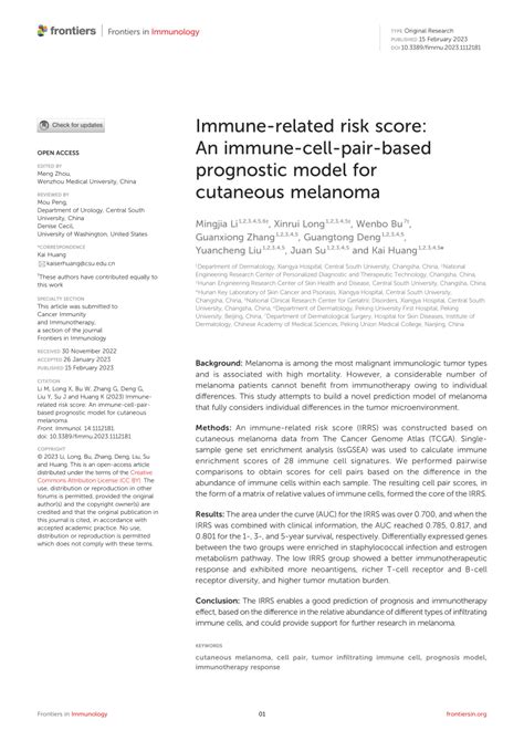 Pdf Immune Related Risk Score An Immune Cell Pair Based Prognostic