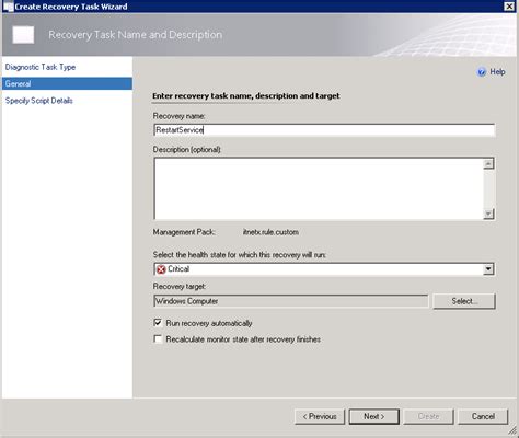 Scom 2012 Recovery Task Script For Restarting A Windows Service And