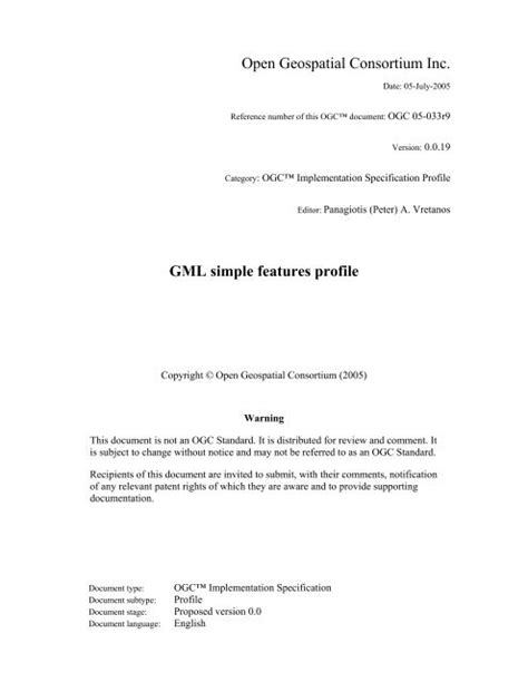 Gml Simple Features Profile Ogc Portal Open Geospatial
