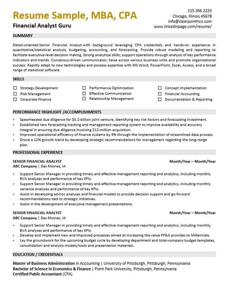 Finance Analyst Resume Sample