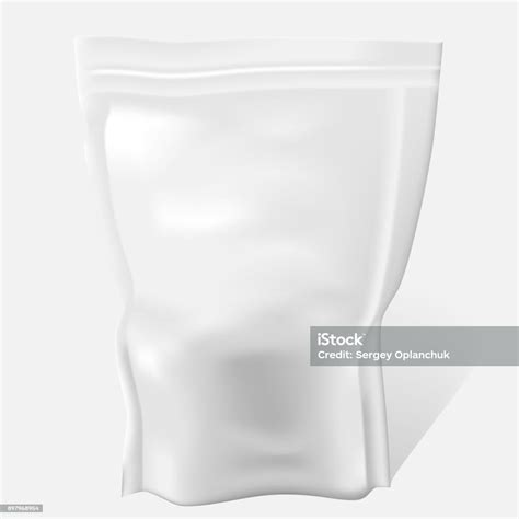 화이트 빈 식품 가방 패키지입니다 벡터 일러스트 레이 션 주머니 포장 격리입니다 호 일 음식 또는 마시는 Doy 팩 템플릿입니다 현실적인 3 차원 플라스틱 Doy 팩 파우치