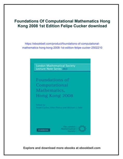 Foundations Of Computational Mathematics Hong Kong 2008 1st Edition Felipe Cucker Pdf
