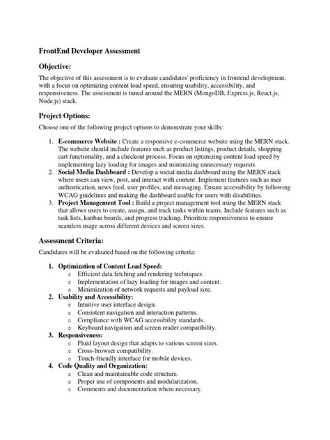 frontend developer assessment 2 pdf accessibility usability