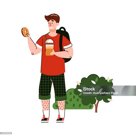 도넛과 커피 드링크 플랫 만화 벡터 일러스트를 즐기는 남자 고립 날씨에 대한 스톡 벡터 아트 및 기타 이미지 날씨 남자