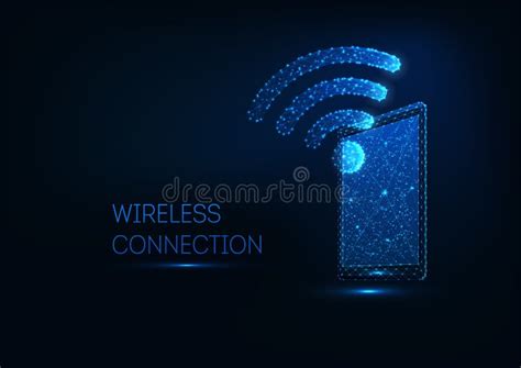 Futuristic Glowing Low Polygonal Tablet With Wifi Symbol On Dark Blue