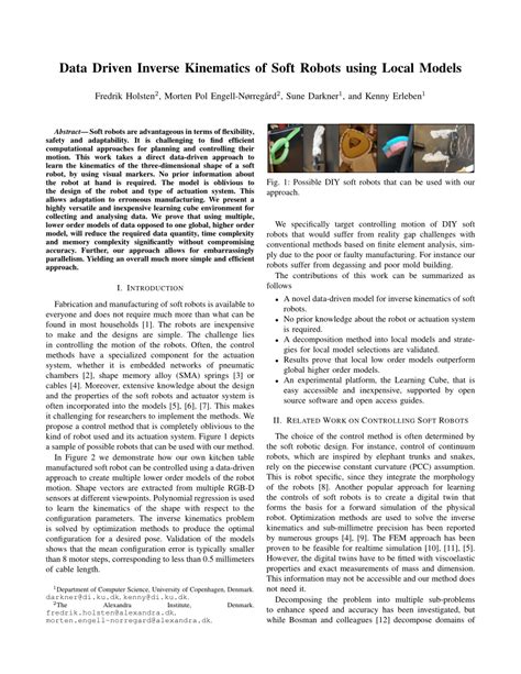 Pdf Data Driven Inverse Kinematics Of Soft Robots Using Local Models