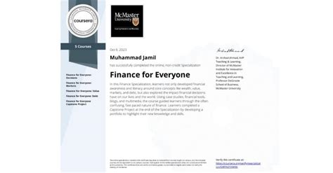 Dr Muhammad Jamil On Linkedin Completion Certificate For Finance For Everyone
