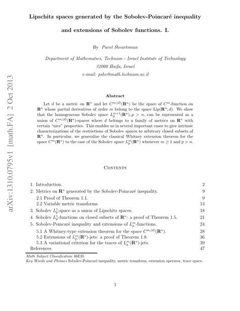 Pdf Lipschitz Spaces Generated By The Sobolev Poincar E Inequality And Extensions Of Sobolev