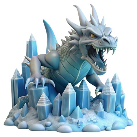 Serene Vintage Ice Dragon 3d Render High Resolution 56284696 Png