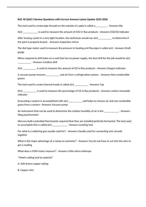Rac 40 Quiz 5 Review Questions With Correct Answers Latest Update Rac 40 Stuvia Us