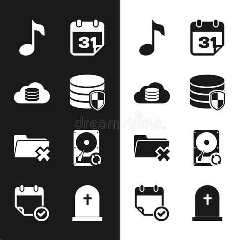 Set Database Protection Cloud Database Music Note Tone Calendar
